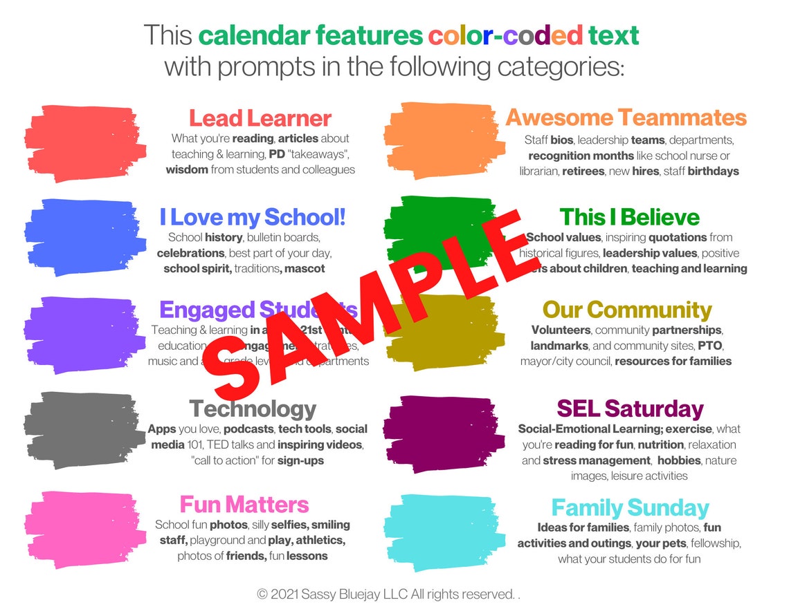 Principal's Social Media Calendar 1 Year of Prompts | Etsy