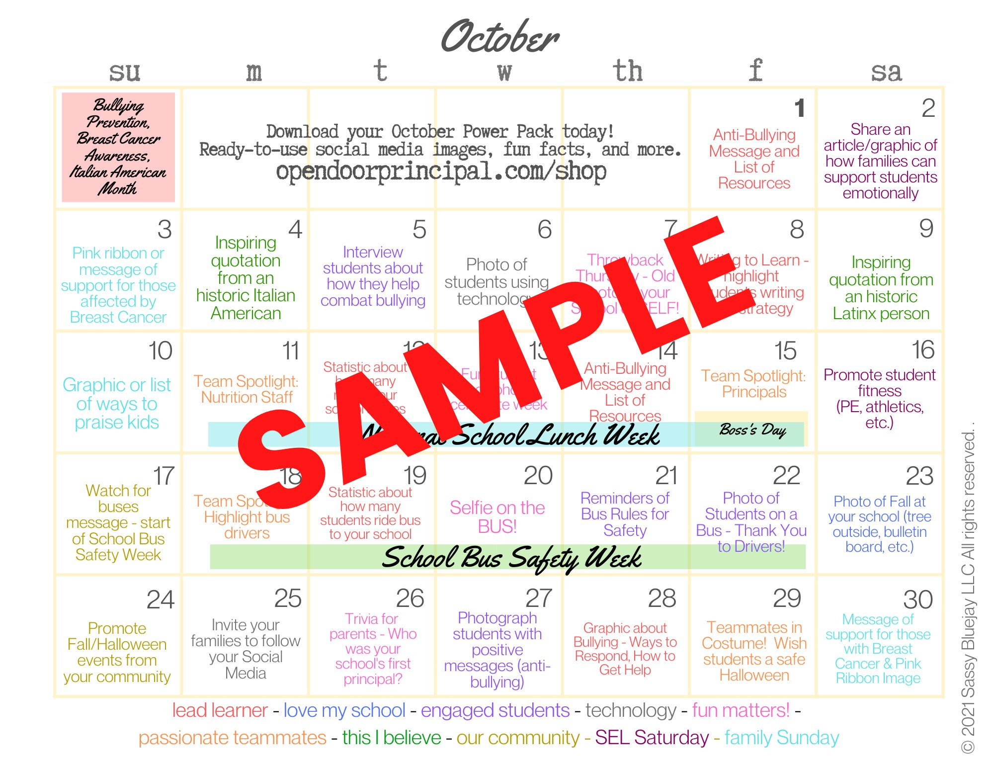 Principal's Social Media Calendar - 1 Year of Prompts, Celebrations ...