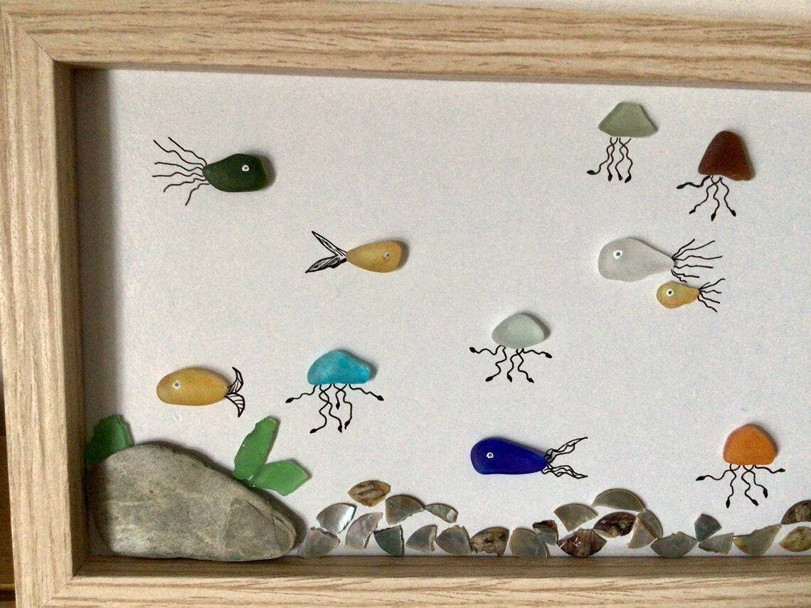 Funny Fish, Sea Glass, Sea Glass Art, Quirky Fish, Framed Picture ...