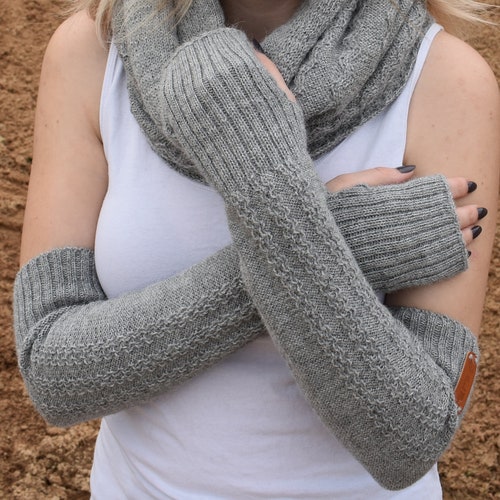 Knitted Long Arm Warmers for Women Alpaca Fingerless Mittens - Etsy