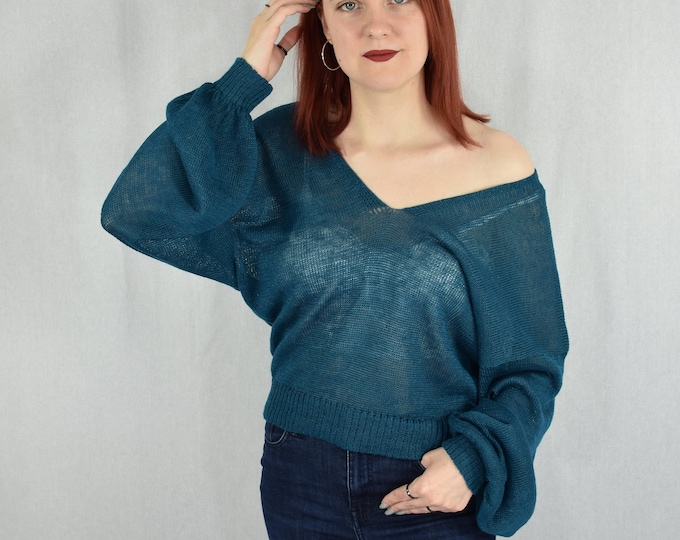 Hand Knitted Sweater in Cable Pattern, Cropped Pullover-jumper Made ...