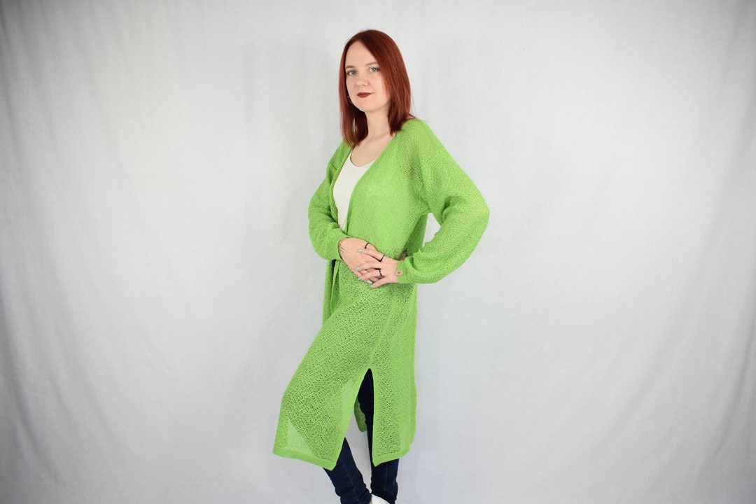Knitted Linen Long Cardigan for Women Organic Jacket Open Front ...