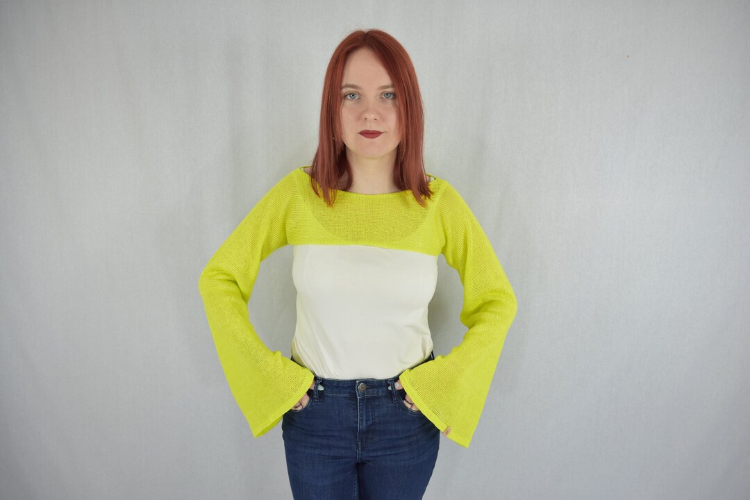 Knitted Linen Short Shirt for Women Organic Cropped Sweater Linen Shrug ...