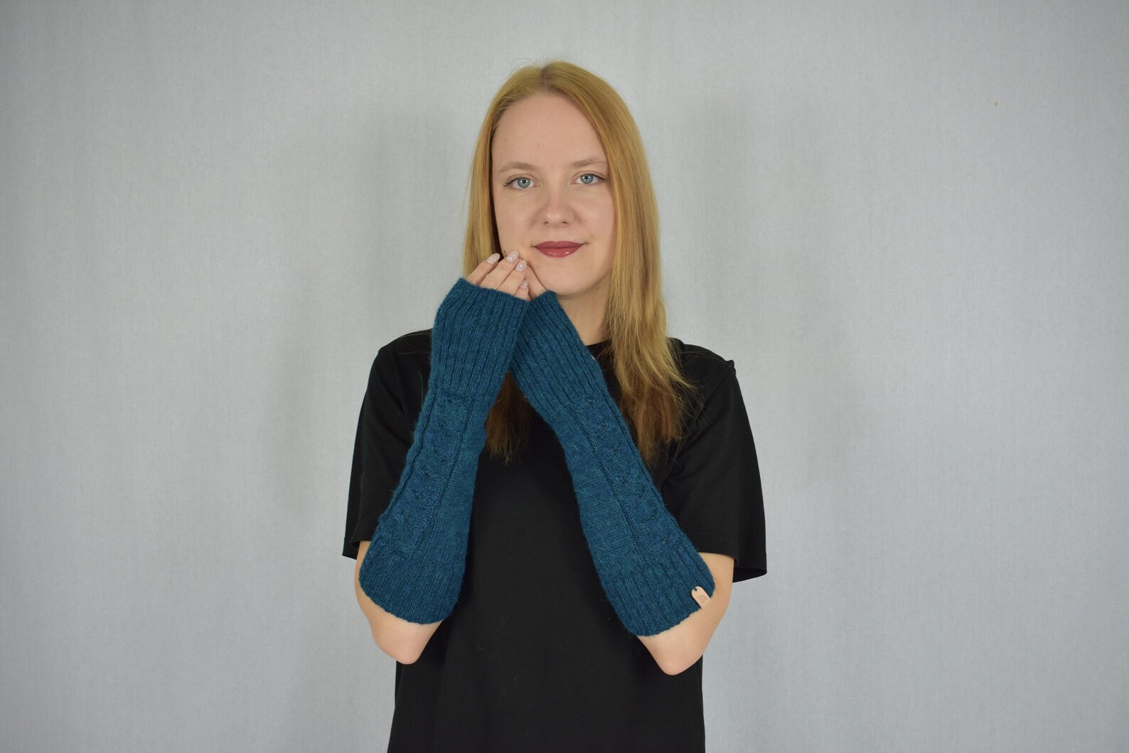 Knitted Alpaca Arm Warmers for Women Alpaca Long Fingerless Mittens ...