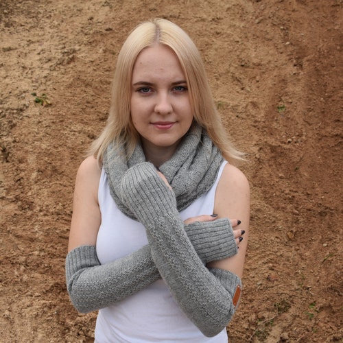 Knitted Long Arm Warmers for Women Alpaca Fingerless Mittens - Etsy