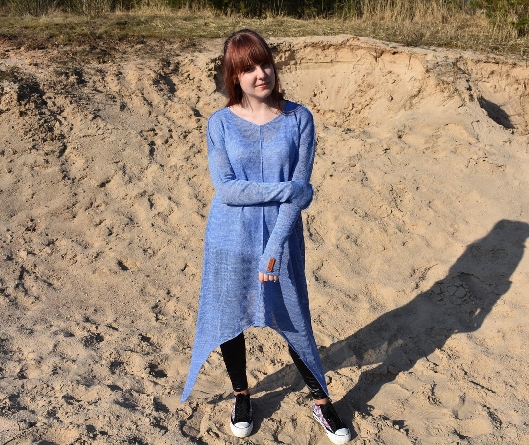 Knitted Organic Oversize Beach Tunic for Women Summer Flax Linen Dress ...