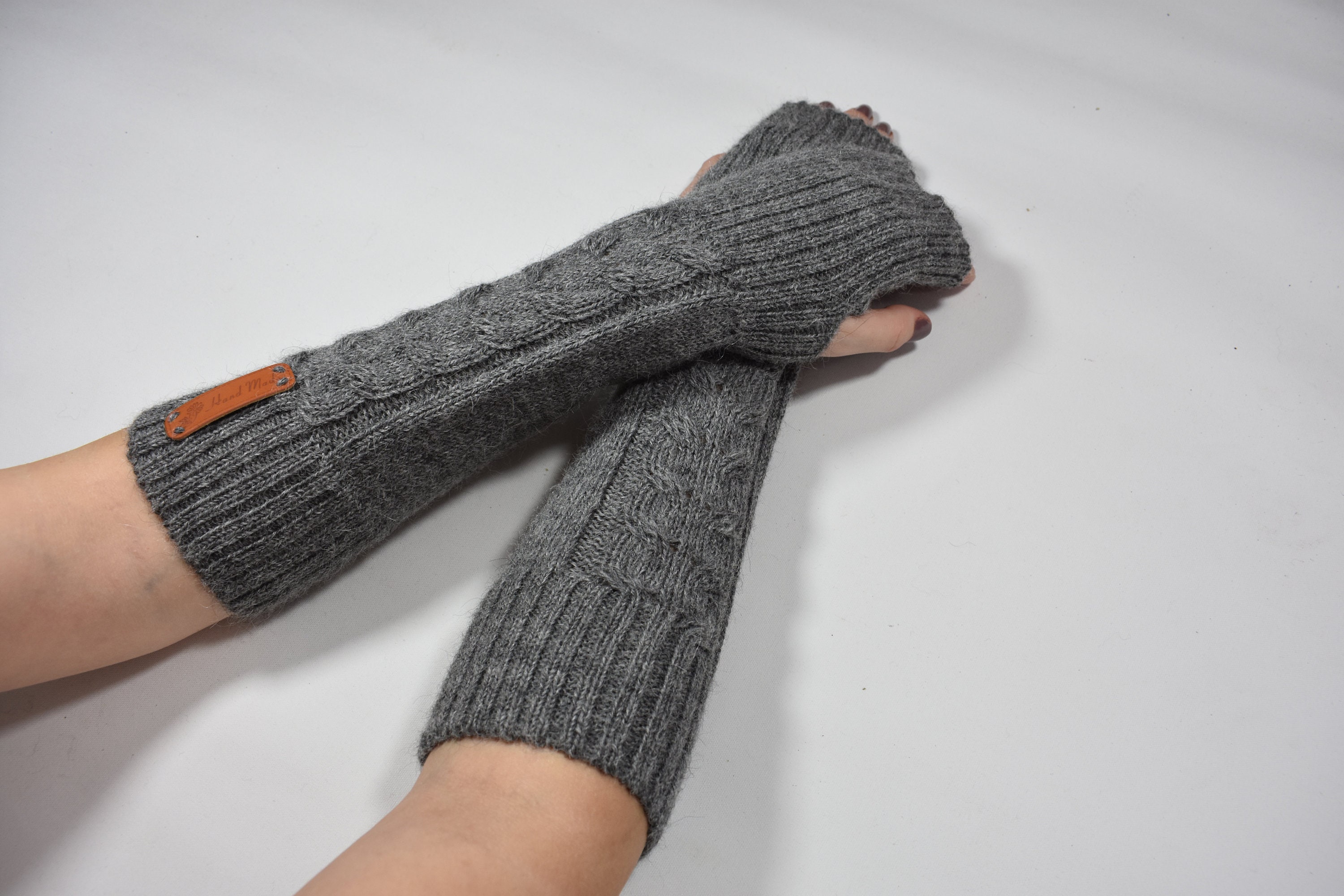 Knitted Long Arm Warmers for Women Alpaca Fingerless Mittens Wool ...