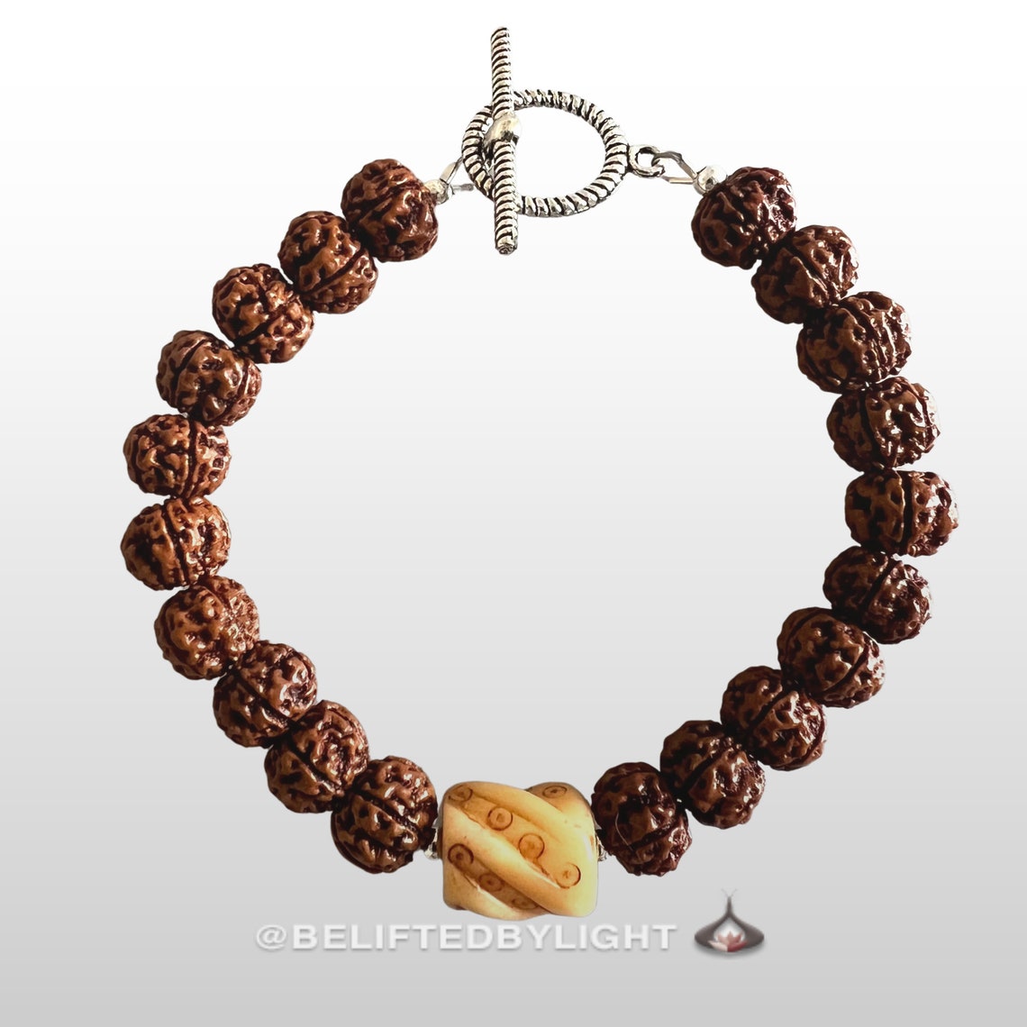 Calming Shiva Tears Rudraksha Bracelet Natural Oval Carved Tibetan Yak ...