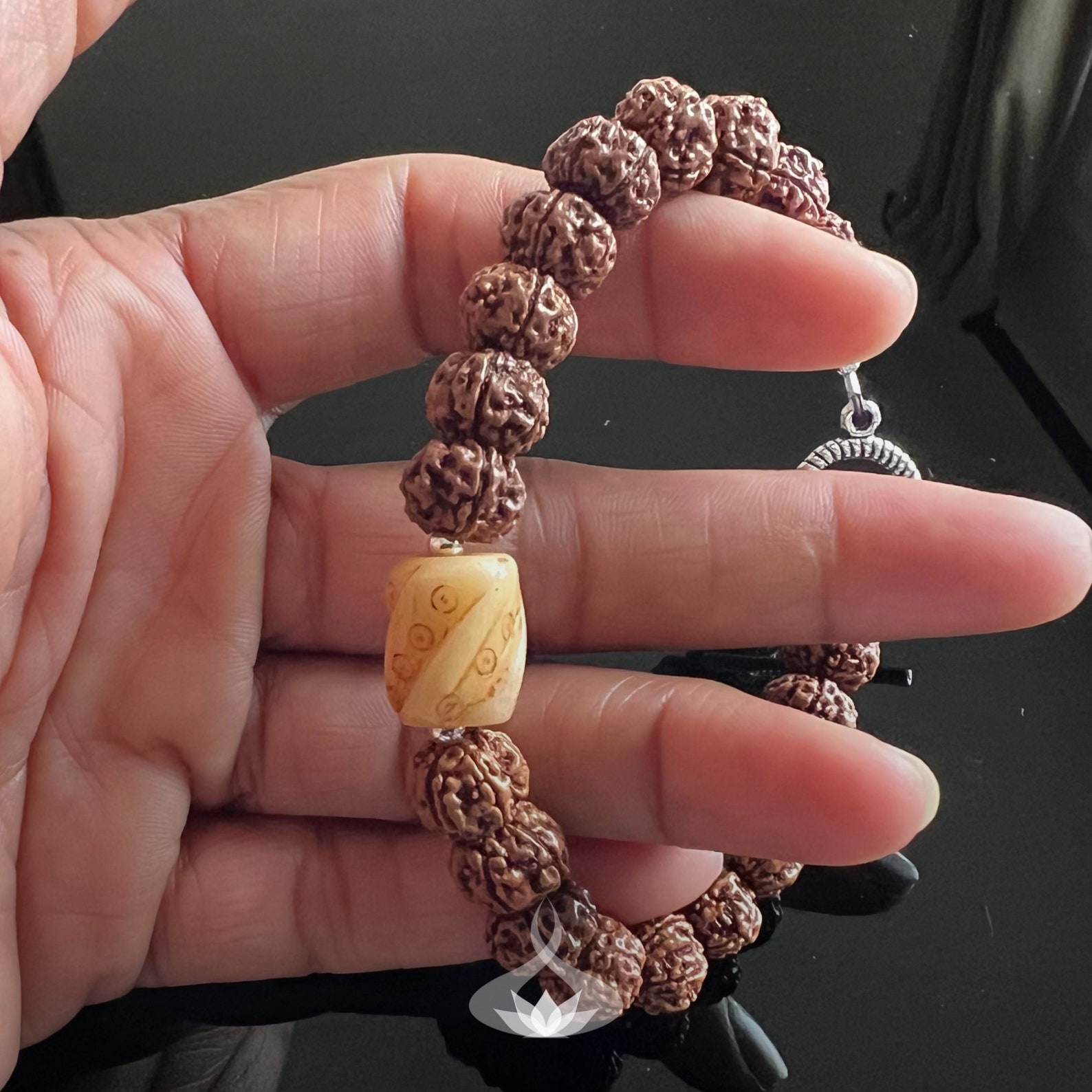 Calming Shiva Tears Rudraksha Bracelet Natural Oval Carved Tibetan Yak ...
