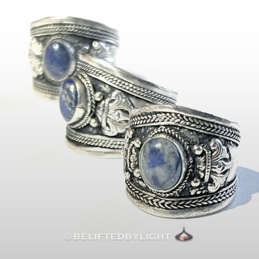 Nepali Dorje Amulet Ring | Handmade Tibetan Silver Inlaid Stone Ring ...