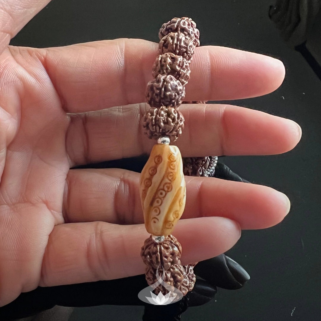 Enlightened Shiva Tears Rudraksha Bracelet Natural Oval Carved Tibetan ...