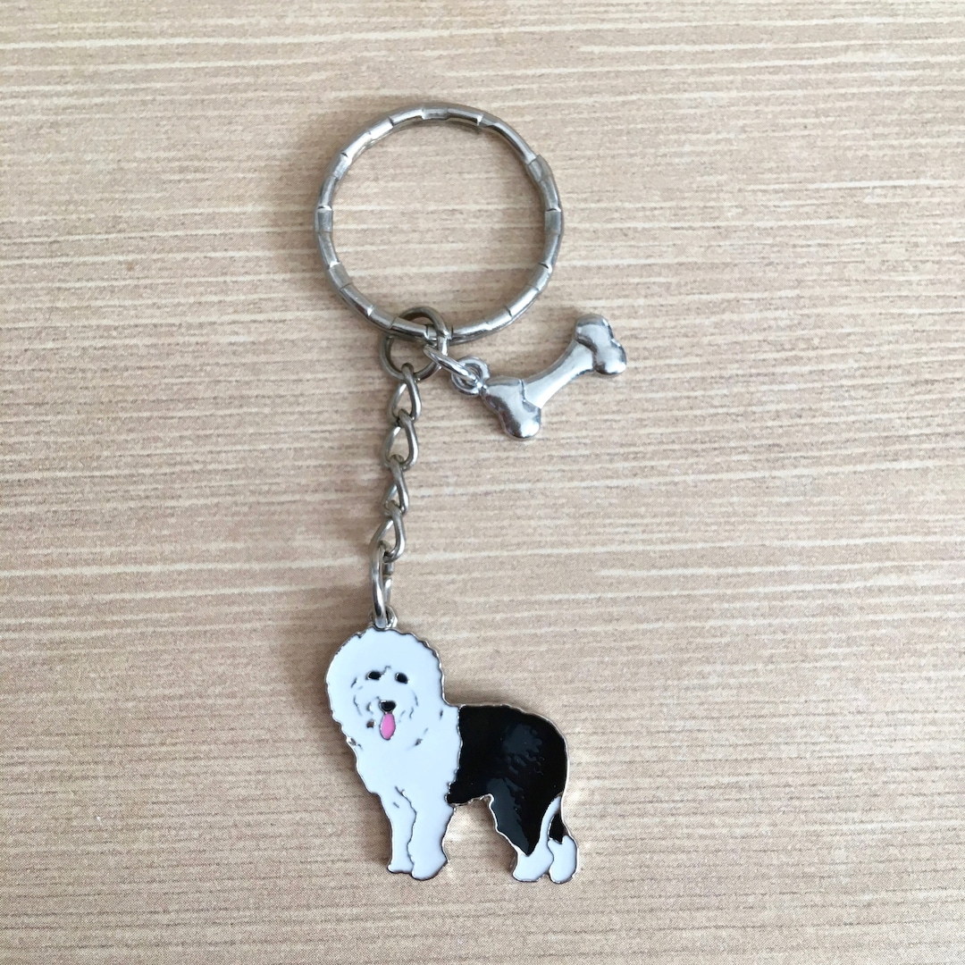 Old English Sheepdog Enamel Charm Key Ring - Etsy