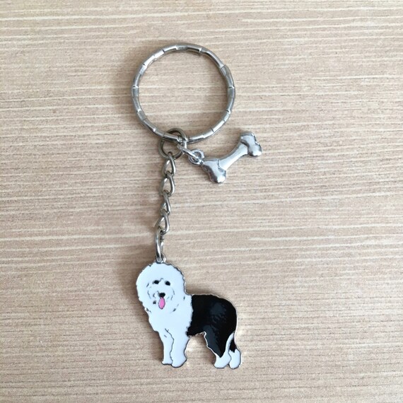 Old English Sheepdog enamel charm key ring Sheepdog key ring | Etsy