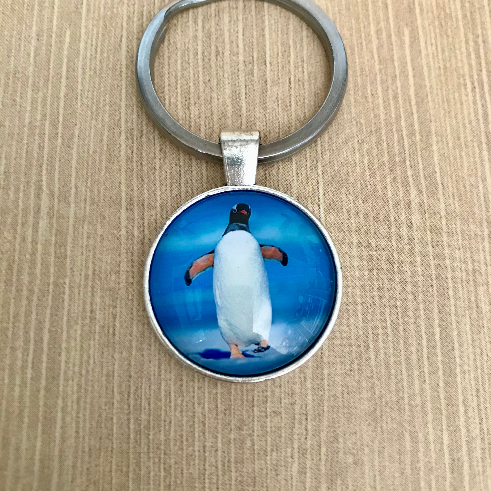 Penguin Glass Dome Key Ring - Etsy