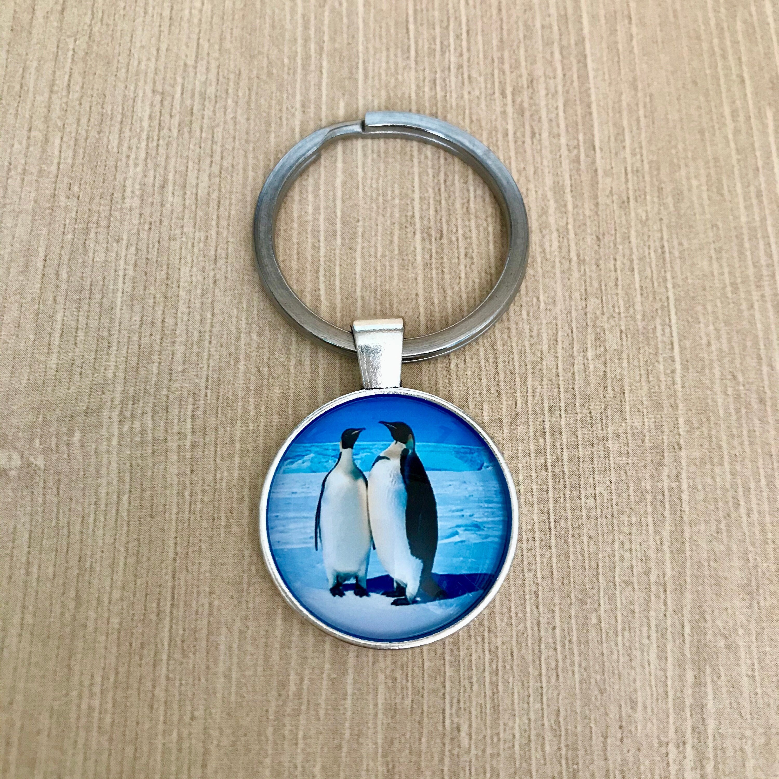 Penguin Glass Dome Key Ring - Etsy UK