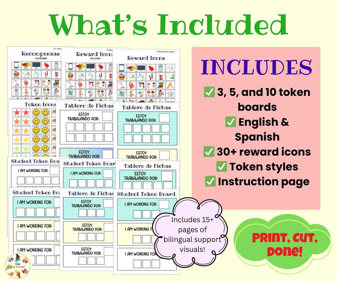 Bilingual Token Board for Kids | Printable ABA Behavior Chart | Speech ...