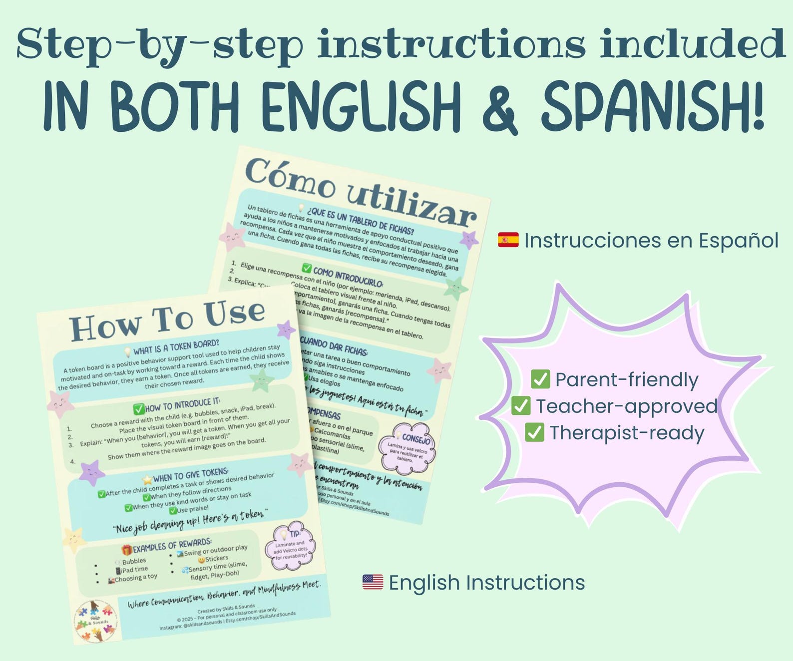 Bilingual Token Board for Kids | Printable ABA Behavior Chart | Speech ...