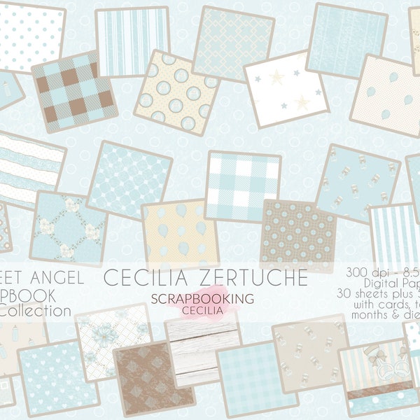 DIGITAL Scrapbook Printable Paper 8.5 X 11 Size. My Sweet Angel, a Baby ...