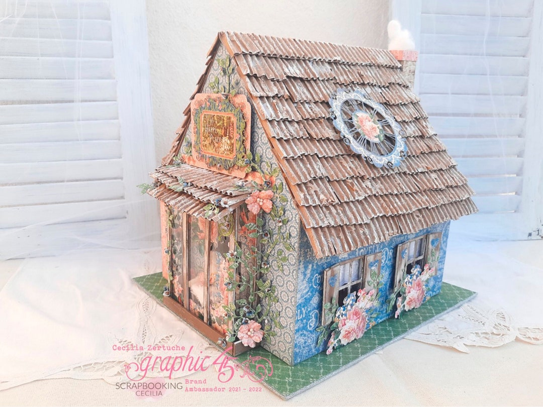 Scrapbook VIDEO TUTORIAL. Graphic 45 Cottage Life. A House Shaped Tray ...