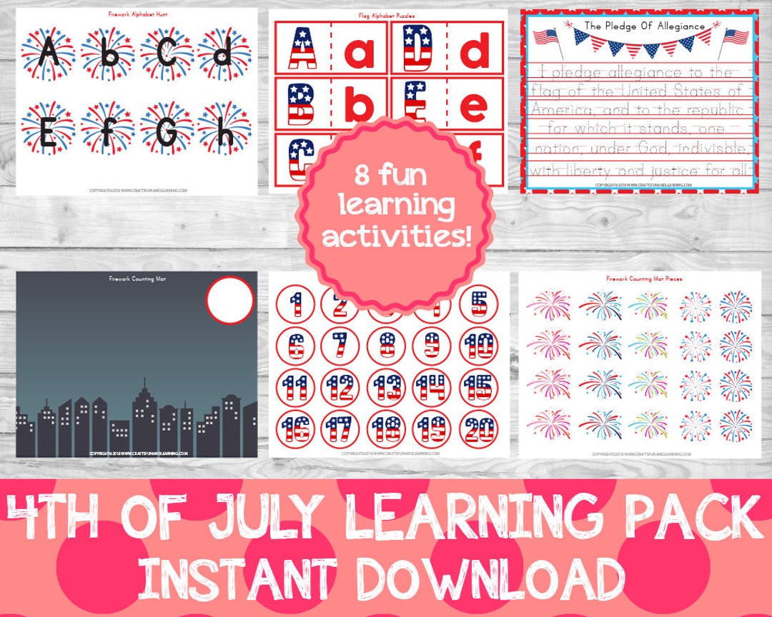 4th of July Learning Pack, Preschool Pack, Learning Printables, - Etsy