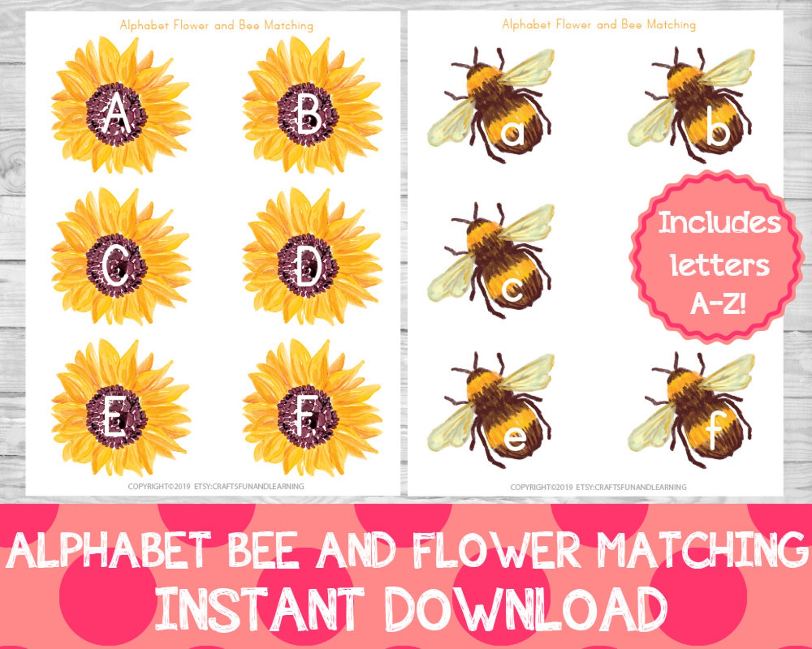 Alphabet Bee and Flower Matching, - Etsy