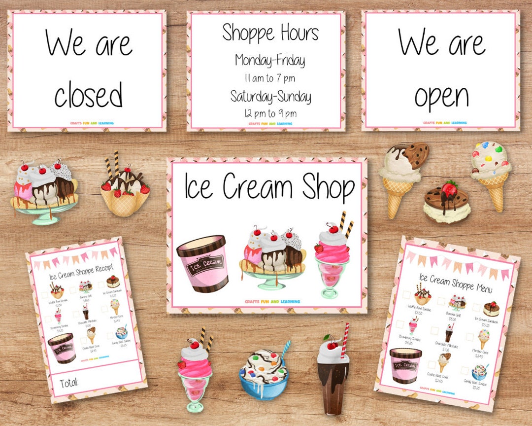 Ice Cream Shoppe Pretend Kit, Pretend Ice Cream Stand, Ice Cream ...