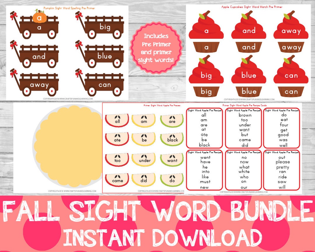 Fall Sight Words Pack, Autumn Sight Word Pack,instant DOWNLOAD - Etsy