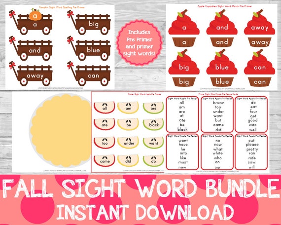 Fall Sight Words Pack Autumn Sight Word Packinstant DOWNLOAD | Etsy