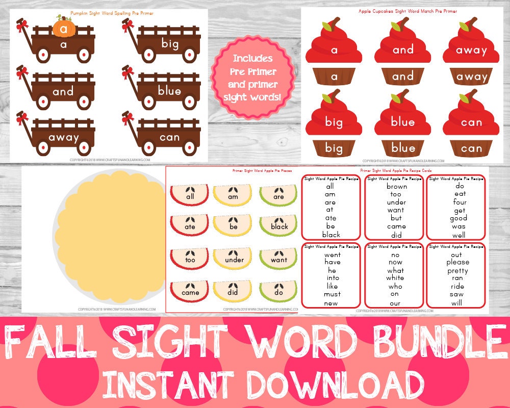 Fall Sight Words Pack Autumn Sight Word PackINSTANT DOWNLOAD | Etsy