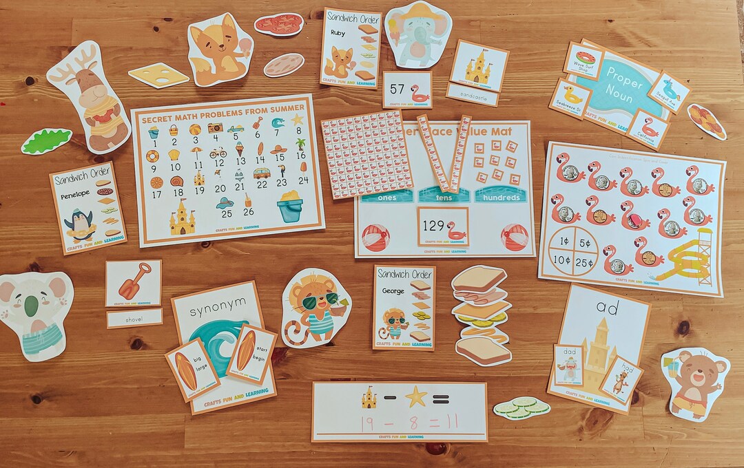 Summer First and Second Grade Learning Pack, Math and Literacy Pack - Etsy