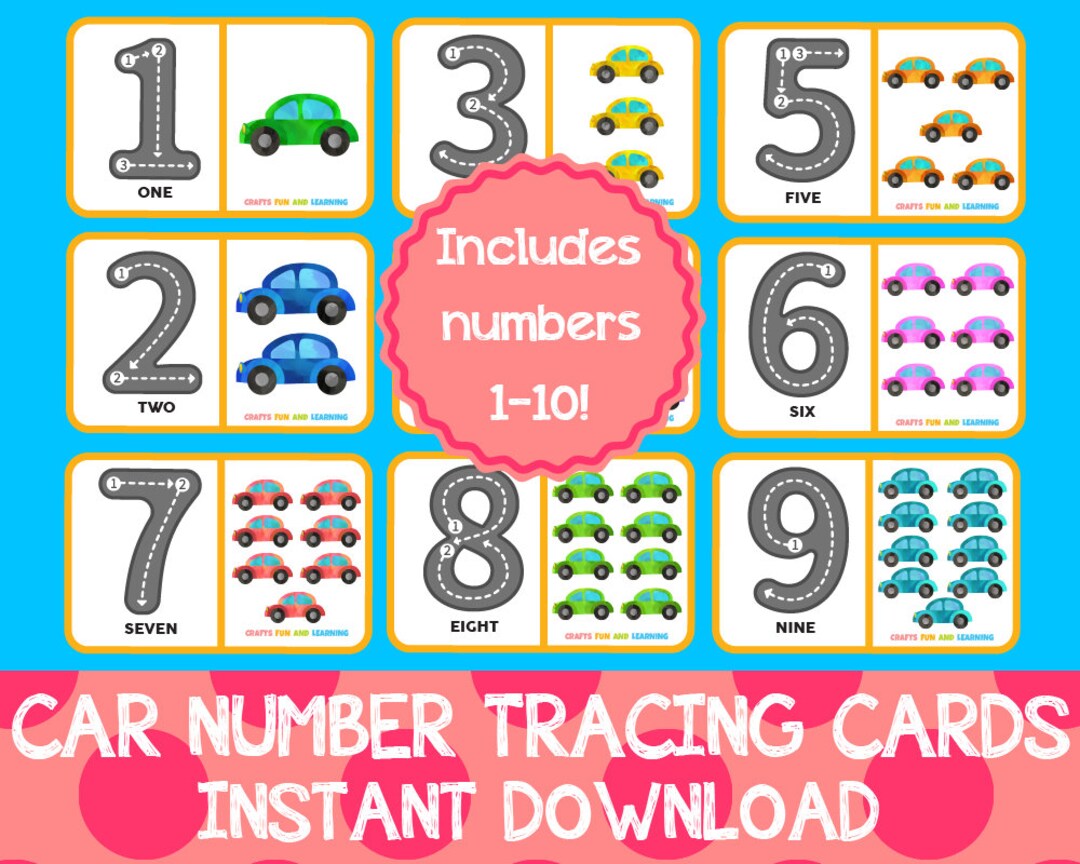 Car Number Tracing Cards - Etsy
