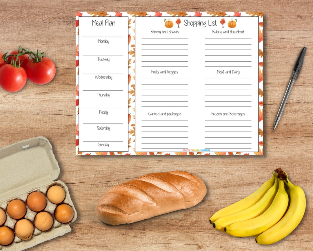Autumn Grocery List and Meal Plan Printable - Etsy