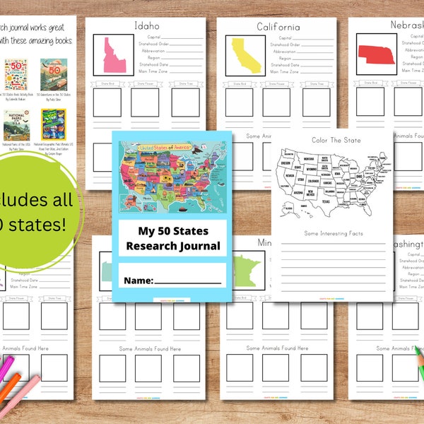 50 States Research Journal - Etsy