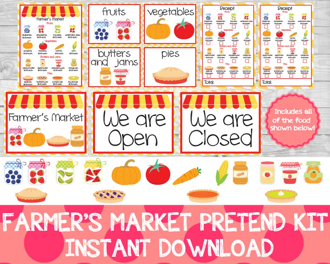 Farmer's Market Pretend Kit, Pretend Farmer's Market, Dramatic Play Set ...