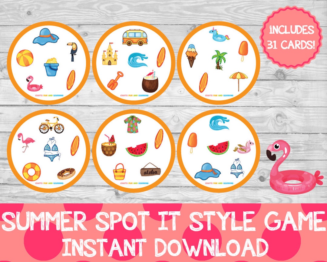 Summer Spot It Style Game, Summer Matching Game,find the Match, - Etsy