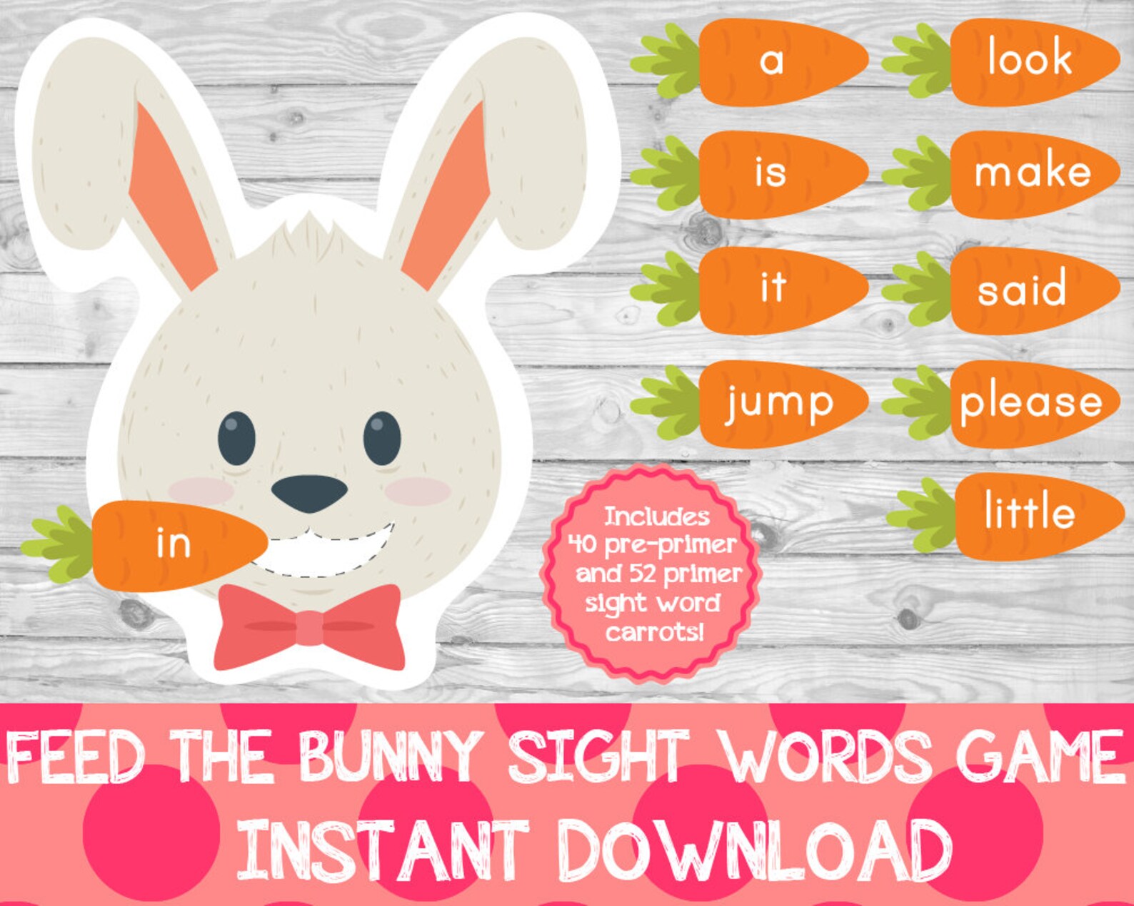 Feed the Bunny Sight Word Carrots Game, Easter Learning Games, Easter ...