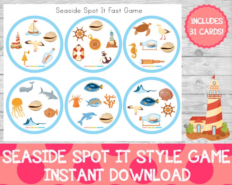 Seaside Spot It Style Game, Seaside Matching Game,find the Match - Etsy