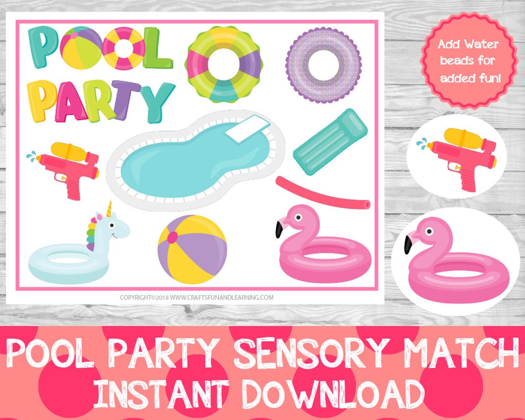 Pool Party Sensory Match PINK, Pool Party Look and Find, Summer ...