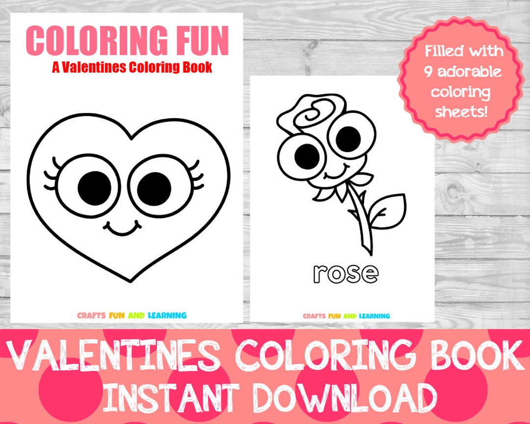 Valentines Coloring Book, Printable Coloring Pages, - Etsy