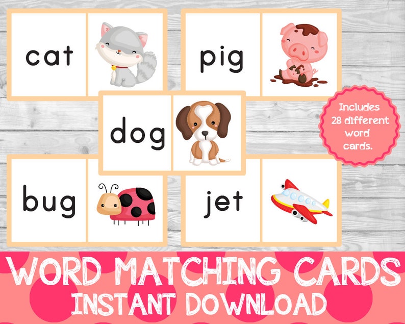 Word Matching Cards Word Matching Puzzles | Etsy