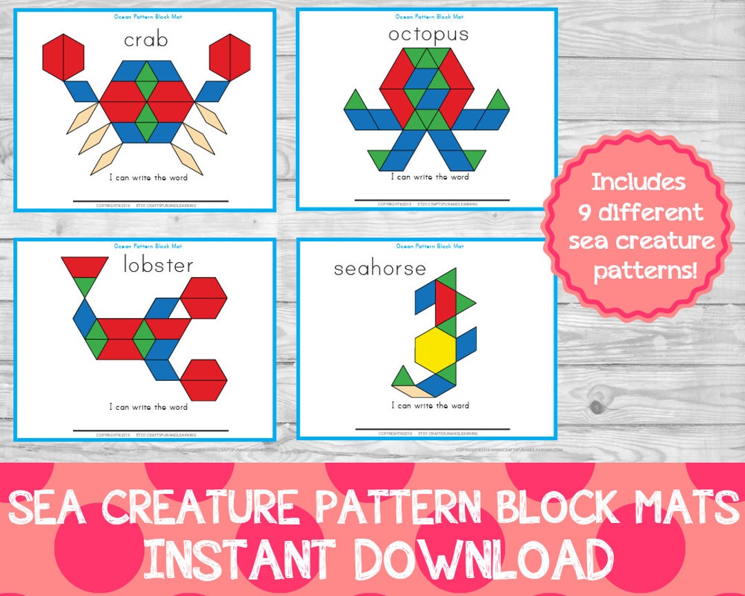Sea Creature Pattern Block Mats, Ocean Learning Pack, Ocean Preschool ...