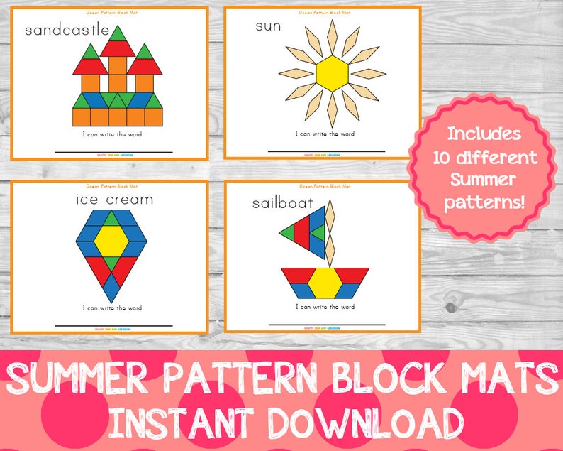 Summer Pattern Block Mats Summer Learning Pack Summer - Etsy