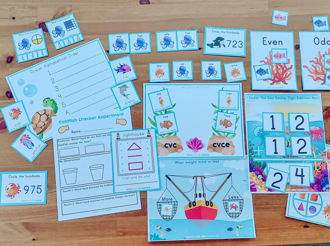 Ocean First and Second Grade Learning Pack, Math and Literacy Pack - Etsy