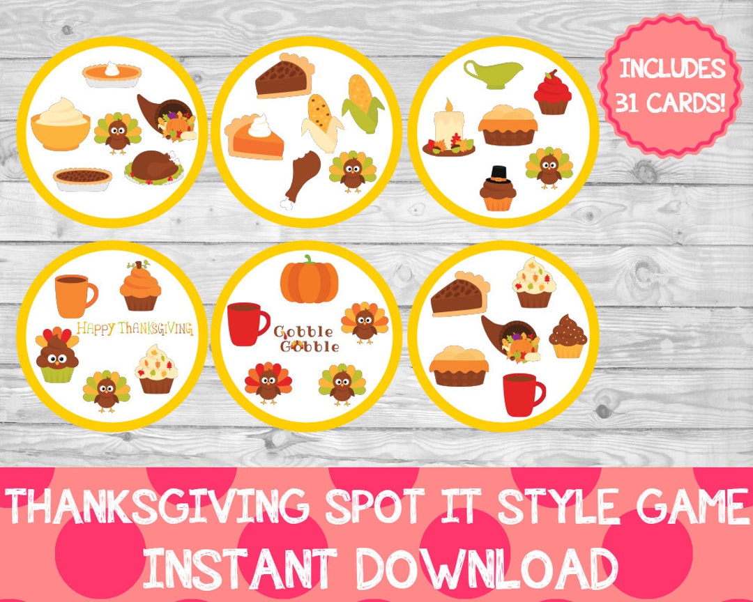 Thanksgiving Spot It Style Game, Thanksgiving Matching Game,find the ...