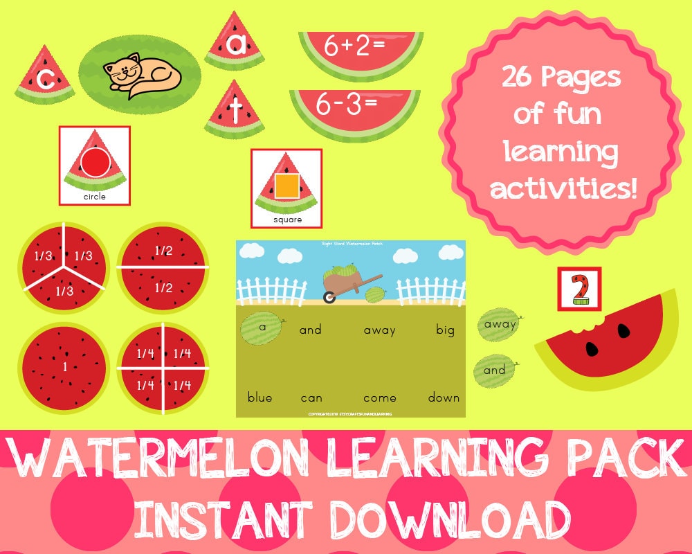 Watermelon Learning Pack Watermelon Preschool Pack Summer | Etsy