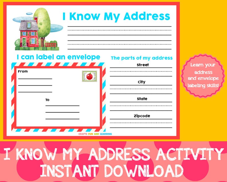 Kids Address Worksheet, Learning Activity (digital Download) - Etsy