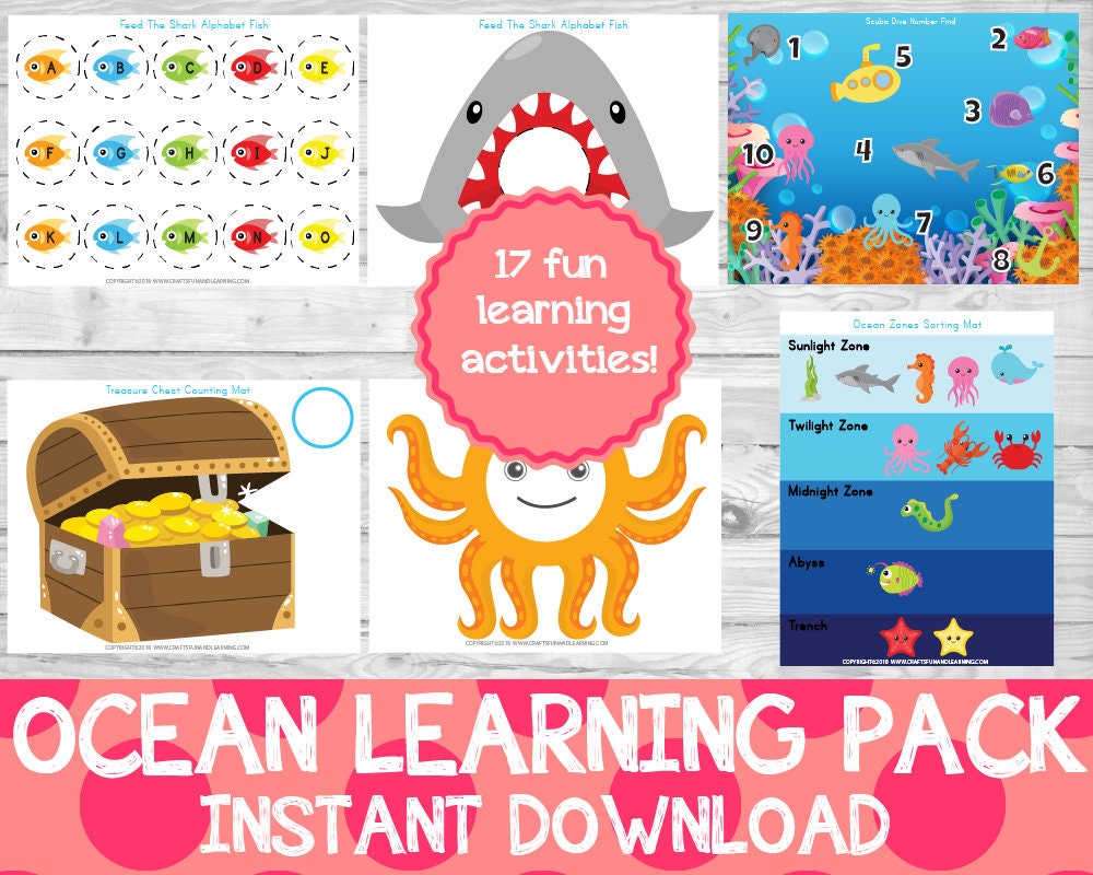Ocean Preschool Learning Pack, Shark & Octopus Activities (instant ...