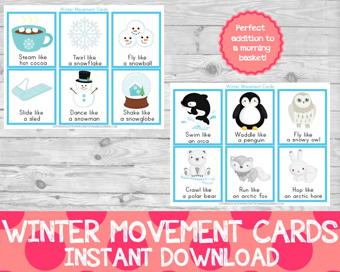 Winter Movement Cards Winter Action Cards Brain Break Cards - Etsy