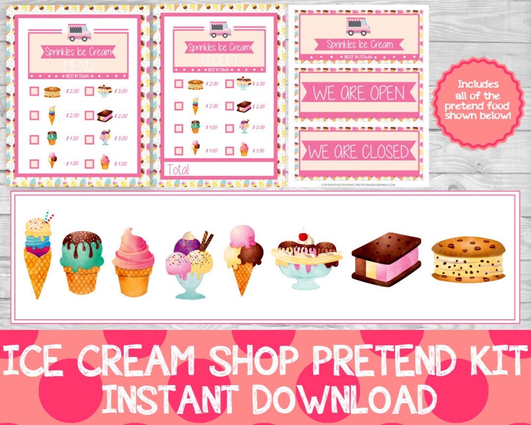 Ice Cream Shop Pretend Kit, Pretend Ice Cream Shop, Pretend Play ...
