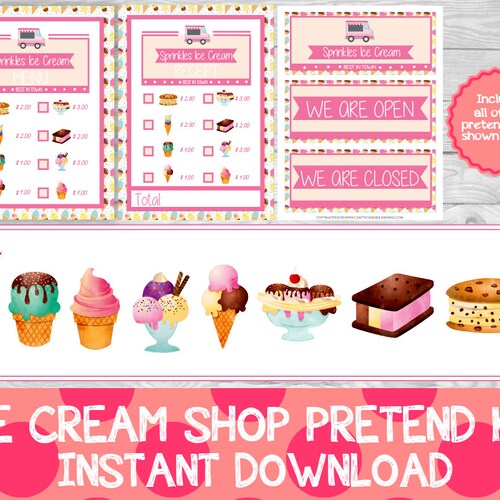 Ice Cream Shop Dramatic Play Set Pretend Play Ice Cream - Etsy
